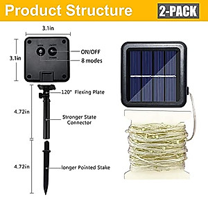 Yayfazy Green Christmas Solar String Lights Copper Wire 2Packs Each 100Led 33 Ft Outdoor Fairy Twinkle Lights with 8 Modes IP65 Waterproof for Patio Garden Tree Xmas Party Wedding Yard Decoration