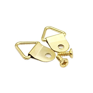 EesTeck 100 Pack Small Triangle Ring Steel Picture Hangers with Screws Picture Frames Picture Hang Solutions for Hanging Clock Paintings Artwork Picture Frame Hook Photos(Gold)