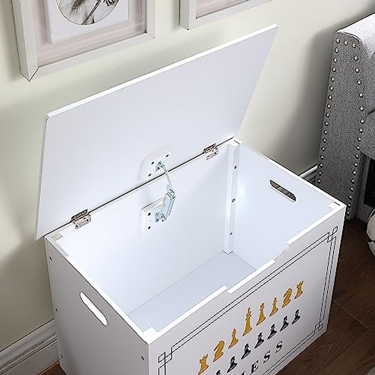 Pierybyt Kids Wooden Toy Box, 2 In 1 Medium Toy Storage Chest & Bench with Flip-Top Lid, 2 Safety Hinges & Groove Handle, Toddler Cabinet Organizer Medium Trunk for Kids Room Playroom