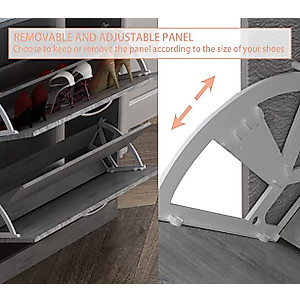 Hitow Shoe Cabinet Freestanding Tipping Bucket Shoe Storage Cabinet with 3 Flip Drawers, Modern Entryway Shoe Rack Storage Organizer, Narrow Slim Hidden Shoe Organizer with Drawers, Grey