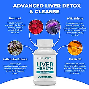 PUREHEALTH RESEARCH Liver Supplement – Herbal Liver Cleanse Detox & Repair with Milk Thistle, Artichoke Extract, Dandelion Root, Turmeric, Berberine to Healthy Liver Renew with 11 Natural Nutrients