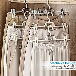 Cabilock Clip Hangers 10Pcs Pants Hangers with Adjustable Clips Hooks Plastic Clothes Hangers Space Saving Stackable Skirt Hangers with for Pants Trousers Dress Skirts Jeans Pants Hangers