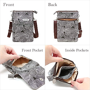 allydrew Mini Crossbody Cell Phone Bag, Front Flap/Brown Leaves