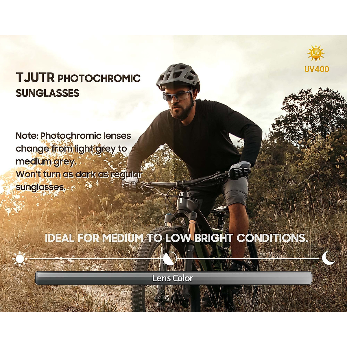 TJUTR Mens Polarized Photochromic Sunglasses Day & Night Driving Glasses Anti Glare | Ideal for Low to Medium Light Condition (Metal Gun/Grey Photochromic Polarized Lens)