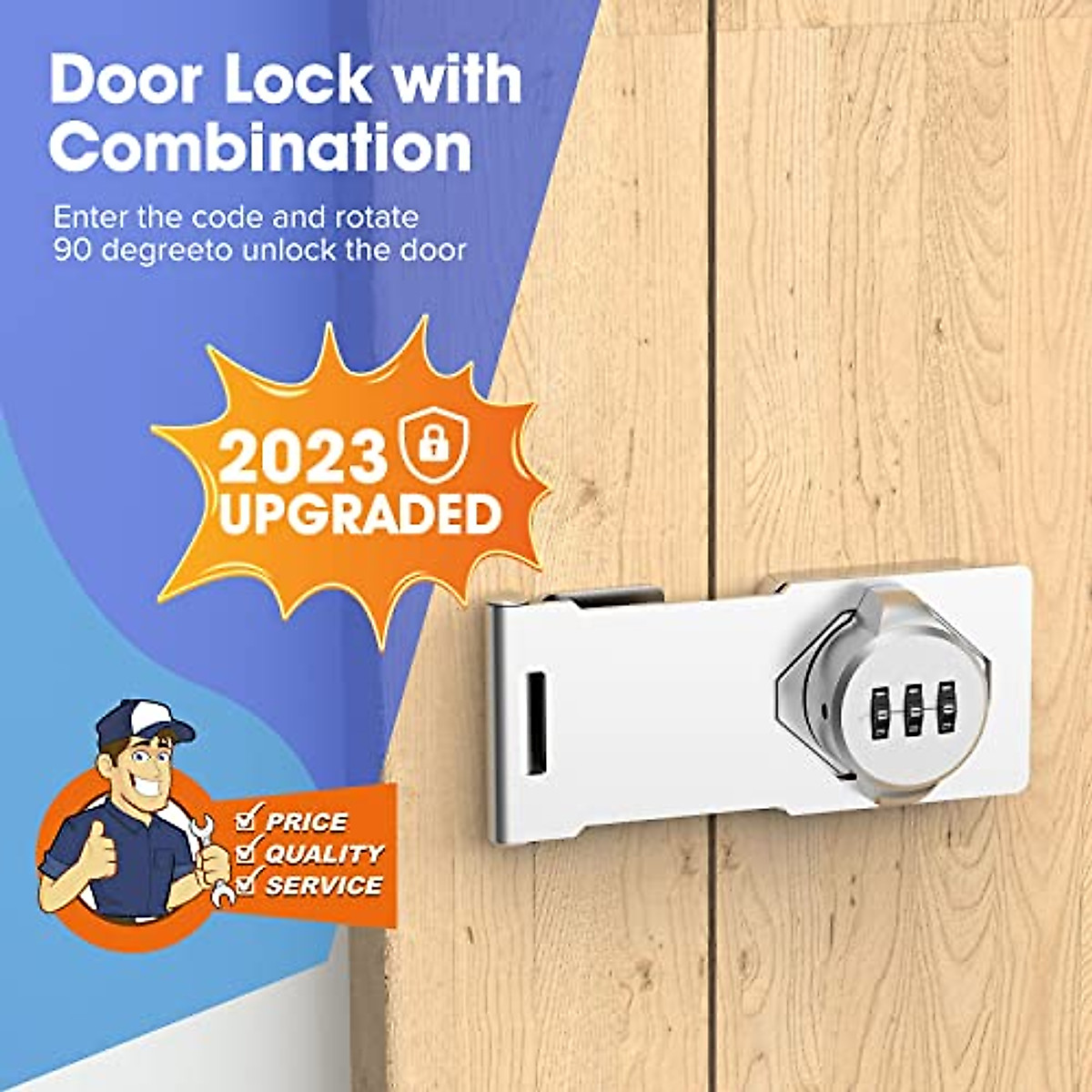 Mechanical Password Rotary Hasp Locks, Door Security Slide Latch Lock for Small Doors, Cabinets, Barn Door, Bathroom, Outdoor, Garage, Garden (2 Packs Silver)