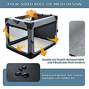 Pettycare 36 Inch Collapsible Dog Crate for Large Dogs, 4-Door Foldable Soft Dog Kennel with Chew Proof Mesh Windows, Indoor & Outdoor Travel Dog Crate, Soft Side Dog Crate