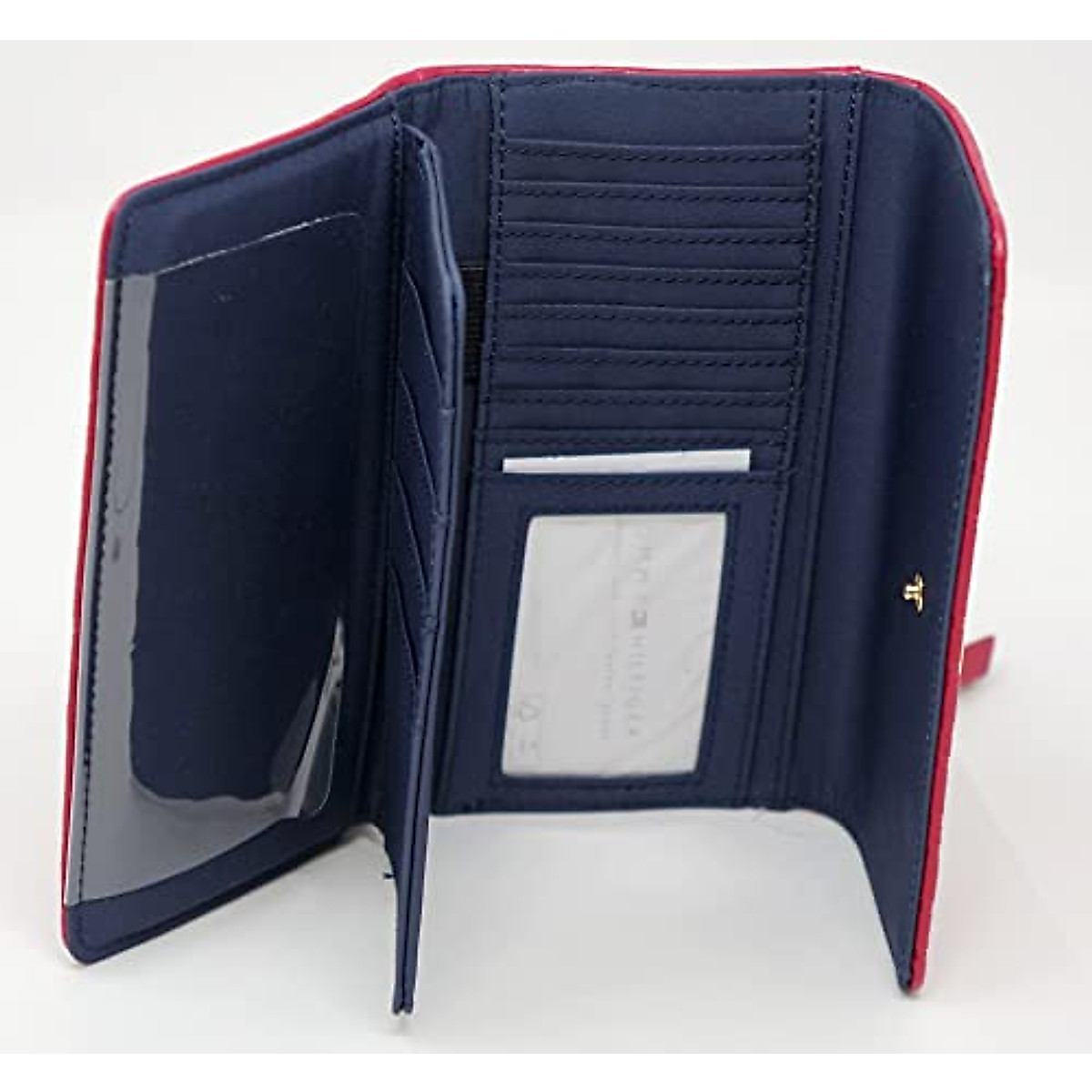 Tommy Hilfiger Women White Gray Red Coated Canvas Logo Checkbook Wallet Clutch Bag