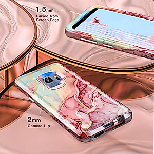 Btscase Compatible with Samsung Galaxy S9 Case, Marble Pattern 3 in 1 Heavy Duty Shockproof Full Body Hard PC+Soft Silicone Drop Protective Women Girls Cover for Samsung Galaxy S9 (2018), Rose Gold
