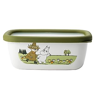 Fuji Enamel MTG-B1 Storage Container, Enamel, Shallow Type, Square Container, Small, Moomin Olive