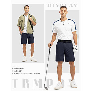 TBMPOY Men's Golf Shorts 9" Lightweight Stretch Quick Dry Dress Work Casual Flat Front Shorts with 3 Zipper Pockets Navy 34