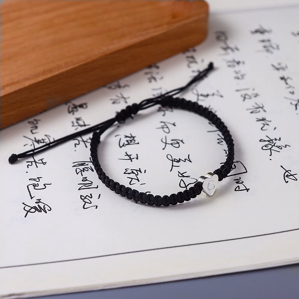 tenghong2021 Heart Initial Bracelets 26 Letters Initial Charms Bracelet for Women Gifts Handmade Rope Braided Adjustable Jewelry for Mom Daughter Birthday Jewelry Gift-Silver C