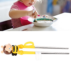 Children's Practice Chopsticks, Cute Yellow Bee Soft PP Silicone Training Chopsticks Dishwasher Safe Develop Fine Motor Skills for Right Hand Use(Bee-stainless steel yellow)