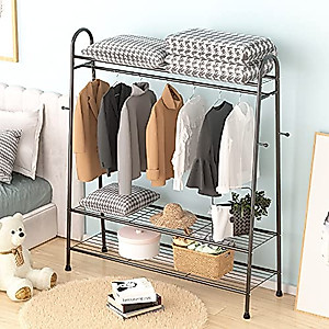 Grade one Metal Clothes Rack with 3-Tier Shelves, Heavy Duty Clothing Rack for Hanging Clothes, Garment Rack for Clothes. Shoes and Bags Storage and Organizer, black