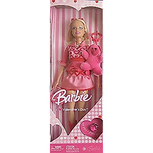 BARBIE I Love VALENTINE'S DOLL w Plush BEAR on KEY-CHAIN & Child Size HEART Shape "JEWEL" RING for YOU (2007)