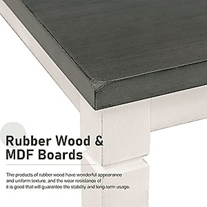 LUMISOL Farmhouse 7 Pice Dining Table Set with 6 Upholstered Chairs Solid Wood Kitchen Dining Set for Dining Room/Living Room Furniture