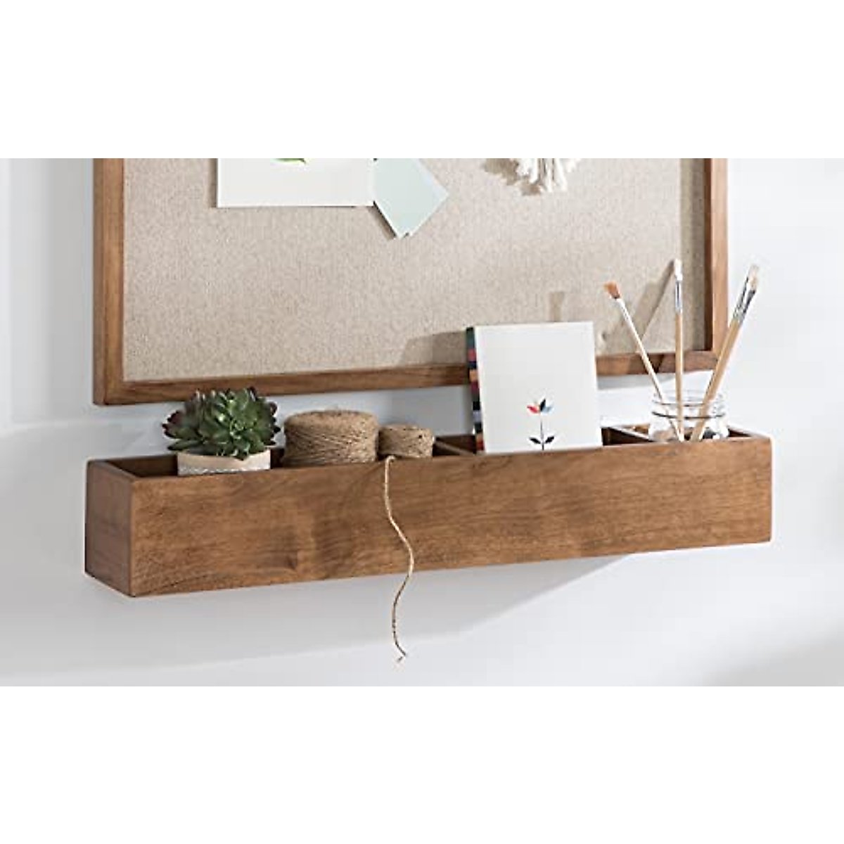 Kate and Laurel Hutton Pocket Shelf Wall Organizer, 26 x 5 x 4, Rustic Brown, Decorative Transitional Mail Holder with Storage