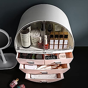 Ihuiniya Makeup Storage Organizer Box，Cosmetics storage display rack with drawer，Waterproof, dustproof, elegant display cabinet，Suitable for bathroom countertop, bedroom dresser (Large Pink)