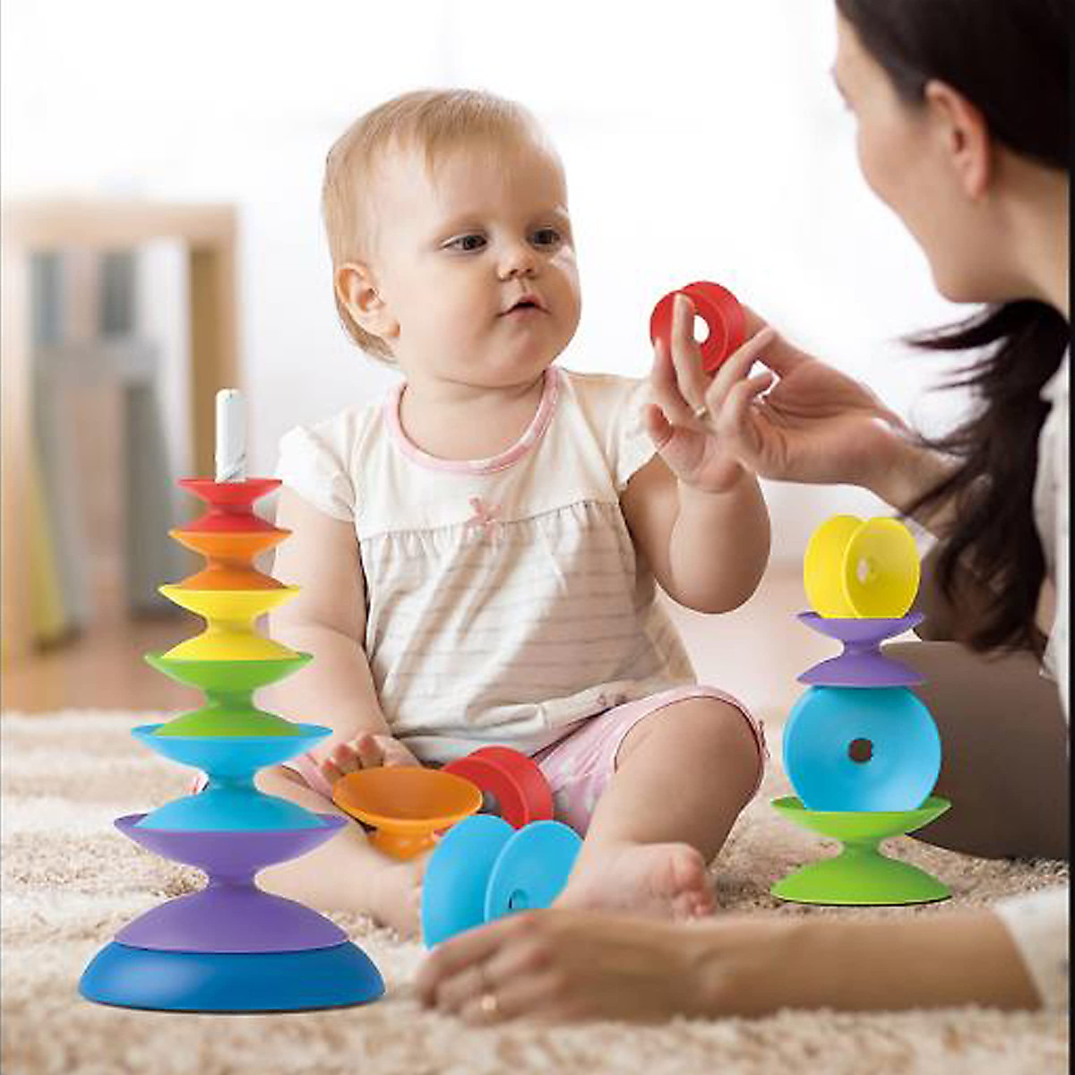 VIPAMZ Rainbow Stacking Toys for Toddlers 1-3,Educational Toddler Spinning Toys, Autism Sensory Toys & Montessori Baby Stacking Toys – Perfect Spin Stacking Toy & Spin Again Toy