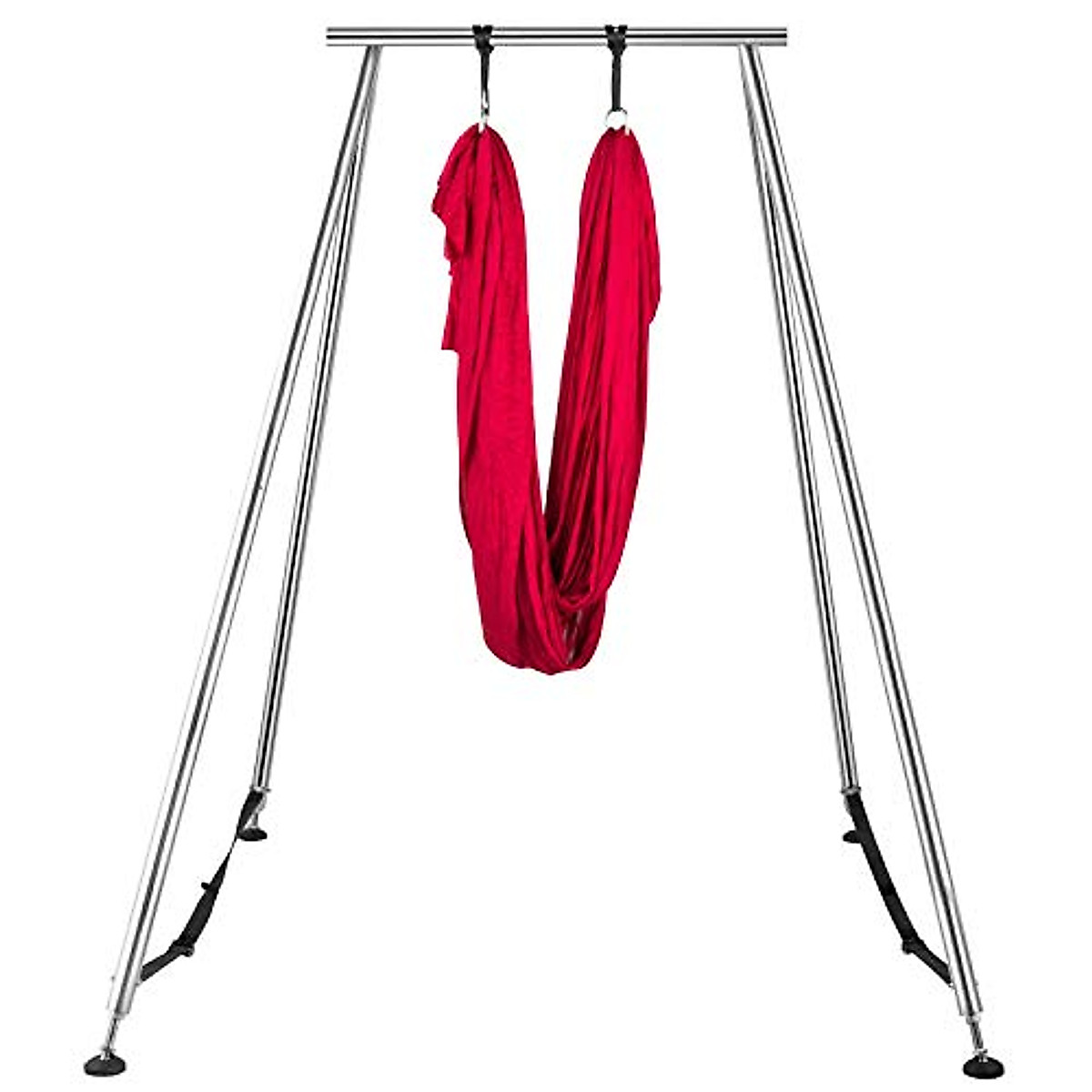 Happybuy Yoga Sling Inversion, 9.6 FT Inversion Yoga Swing Stand 68lbs, 551lbs/250kg Aerial Yoga Frame with 236in/6m Yoga Swing Inversion Sling Body Yoga Bundle Safety Belts Wine Red