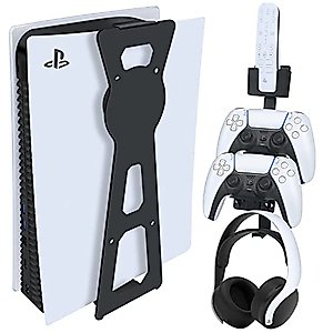 PS5 Holder Wall Mount Stand - Playstation 5 Game Controller Holder Wall Shelf Play Station 5 Console Digital and Disc Edition - PS5 Wall Mount Kit Including 2 Accessory Holders for Remote Controller&Headphone Set