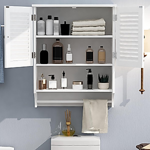 ChooChoo Medicine Cabinet with Towels Bar, 23.6" L x7.9 W x27.5 H MDF Material Bathroom Wall Cabinet, 2 Doors Over The Toilet Space Saver Storage Cabinet with Large Space, White