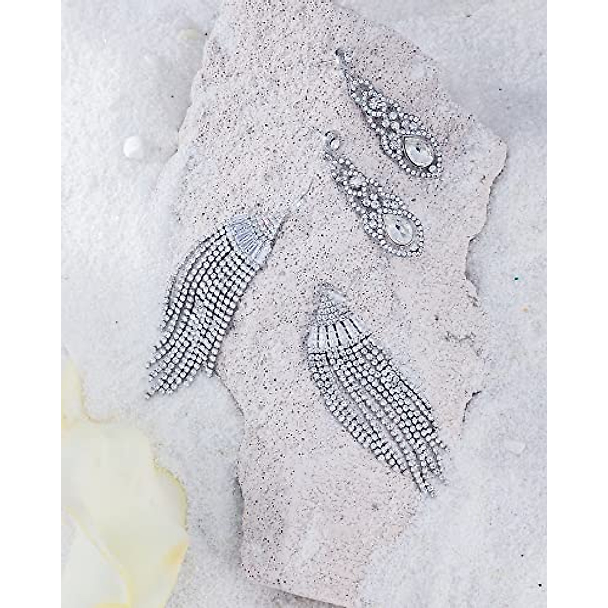 6 Pairs Rhinestone Earrings Chandelier Earrings Women Dangling Crystal Fringe Long Tassel Earrings for Bride Girls Jewelry for Wedding Dinner Party Gift (Stylish Style)