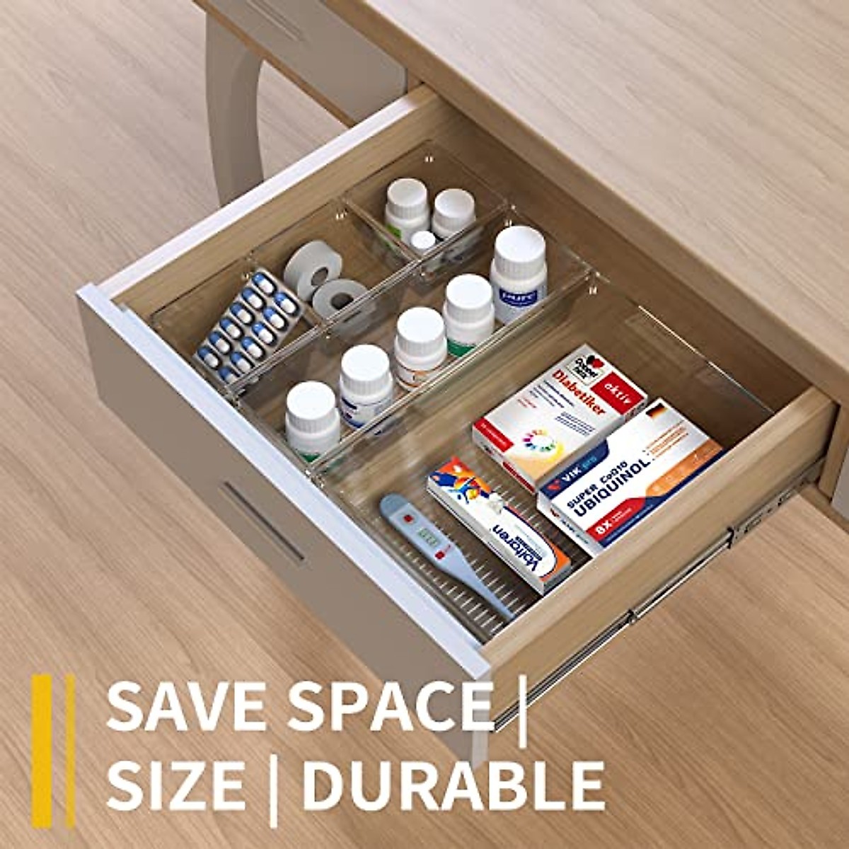 Kzemtcuo 16 Pcs Drawer Organizer Set 5-Size Non-Slip Bathroom Drawer Tray Dividers Versatile Storage Bins Plastic Organizers Divider Container For Dresser Makeup Kitchen Junk Drawer Organizer