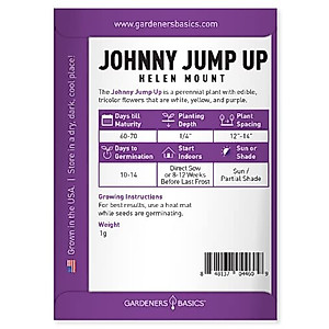 Violet, Johnny Jump Up Flower Seeds for Planting - Flower Seed Packet Annual Flower Open Pollinated, Non-GMO Variety- 1 Gram Seeds Great for Summer Seeds for Flower Gardens by Gardeners Basics