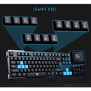 Keyboard Mouse Combos,Soke-Six Waterproof Multimedia 2.4GHz Wireless Gaming Keyboard with USB Cordless Ergonomic Mouse DPI Control For Desktop PC Laptop(Black)