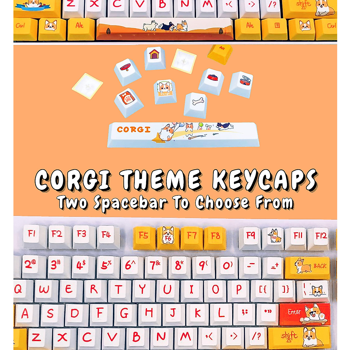Corgi Dog Keycaps for Cherry MX Switches Cute Pets Mechanical Gaming Keyboard, PBT Key Caps Set（English Version）