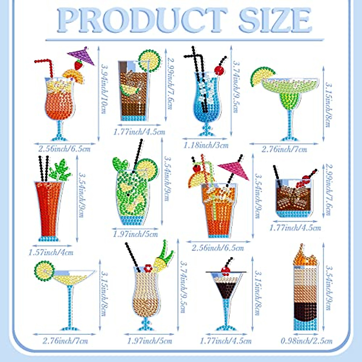 12 Pcs Drinks Diamond Painting Keychain Kits Crystal Drinks Diamond Painting Ornaments Summer Full Diamond Drinks Keychain Summer DIY Diamond Art Keychains for Adults Kids Purse Backpack Handbag