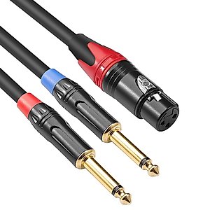 Disino XLR Female to Dual 1/4 inch Y Splitter Cable,Female XLR to Double 6.35mm Mono TS Plug Mic Audio Converter Adapter Cord - 6.6 feet