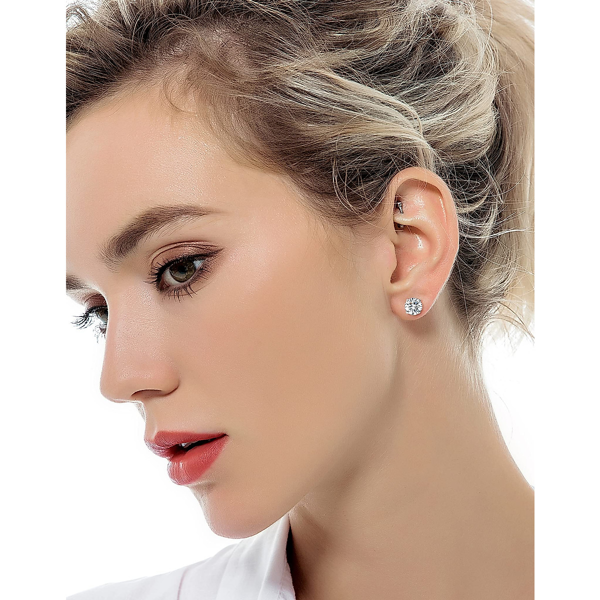 Tornito 7 Pairs 20G Stainless Steel Stud Earrings Round Cubic Zirconia Barbell Earring Set For Men Women 2MM-8MM Silver Tone