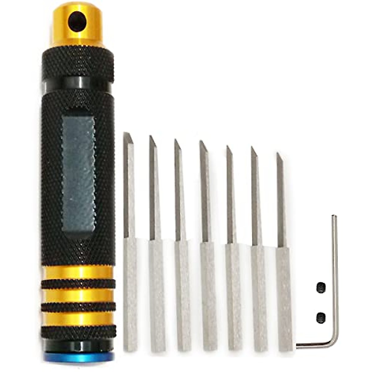 VICRAZZE Model Panel Line Scriber Resin Carved Scribe line Hobby Cutting Tool Model Chisel with 7 Blades 0.1/0.2/0.4/0.6/0.8/1.0/2.0mm for Carving Cutting