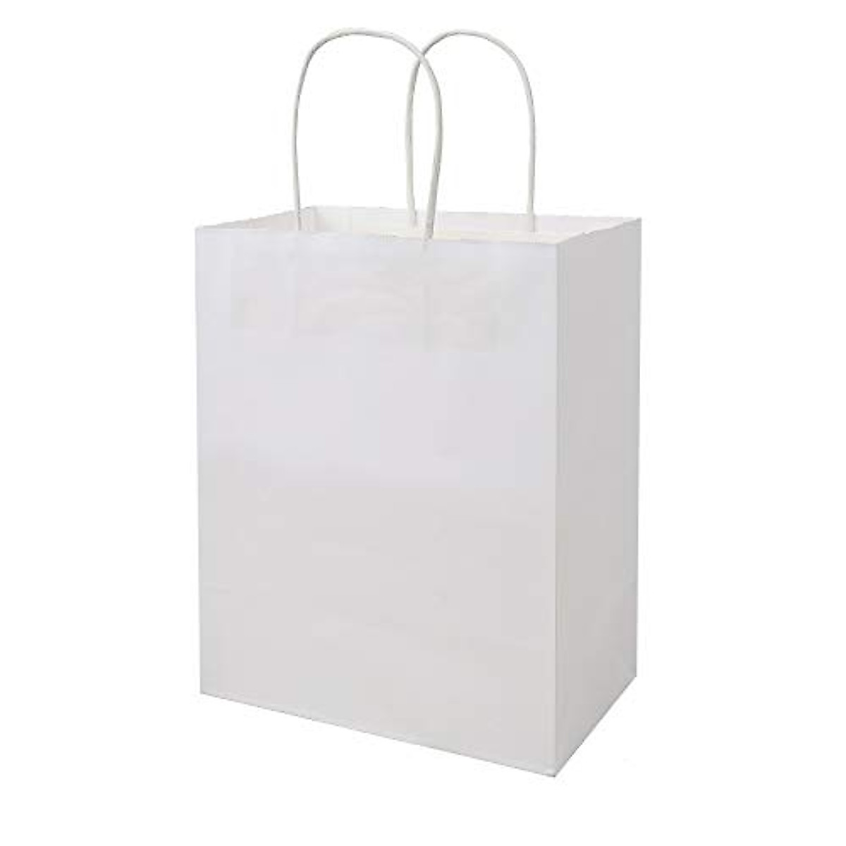 bagmad 50 Pack Sturdy Medium White Gift Paper Bags with Handles Bulk, Kraft Bags 8x4.75x10 inch, Craft Grocery Shopping Retail Party Favors Wedding Bags Sacks (White, 50pcs)