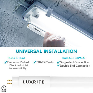 LUXRITE 12-Pack 4FT T5 LED Tube Lights, Type A+B, 24W=54W, 5000K Bright White, 45.78", Ballast and Ballast Bypass Compatible, Single or Double End Powered, F54T5 Fluorescent Replacement, Damp Rated