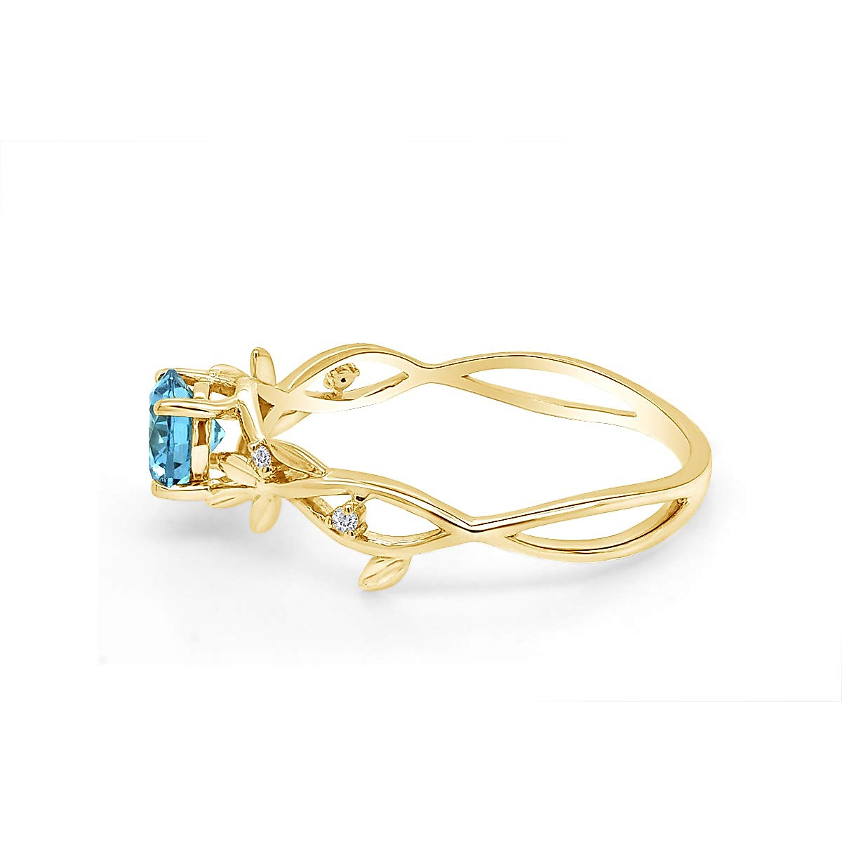 AFFY 6MM Round Cut Simulated Aquamarine & White Cubic Zirconia Floral Ring 14k Yellow Gold Over Sterling Silver Ring Size-8.5