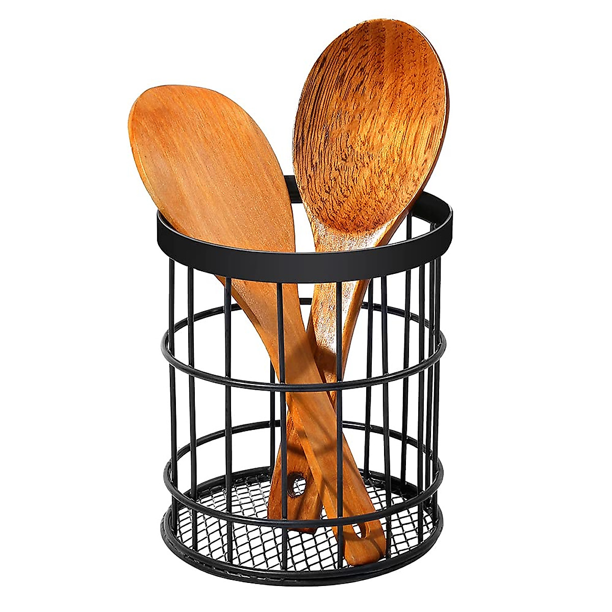 Black Kitchen Utensil Holder for Countertop, Metal Wire Kitchen Utensils Crock for Counter Organizer, Matte Spatula Holder for Cooking Storage 4.4 * 5.4 IN