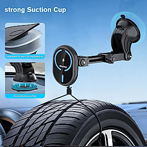 OHLPRO for Magsafe Car Mount Charger, Magnetic Wireless Car Charger for iPhone 15/14/13/12 Series, Adjustable Telescopic Arm Car Phone Holder for Windshield/Dashboard/Vents