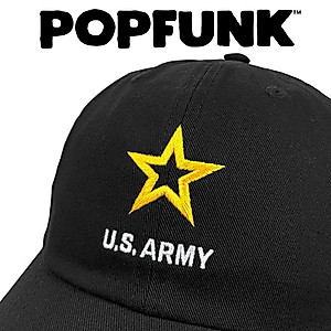 Popfunk Official Army Logo On Camo Dad Hat - The U18 Adjustable Relaxed-Fit Cap - Unisex for Men and Women, Black