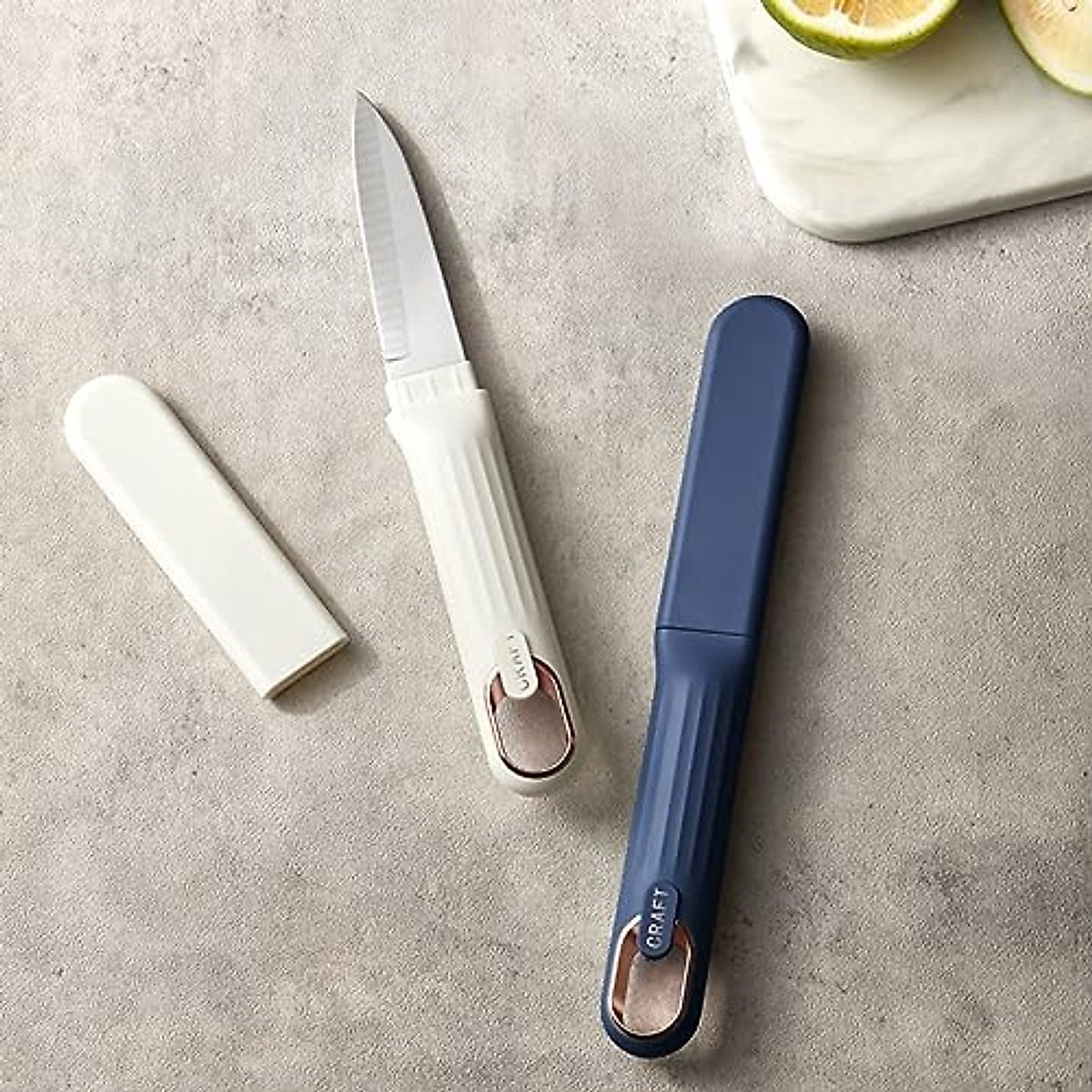 WISELADY Portable Fruit Knives with Hanging Ring, Paring Knife, Small Kitchen Knife with Sharp Blade, Paring Knife for Cutting and Preparing Fruit and Vegetables (Green)