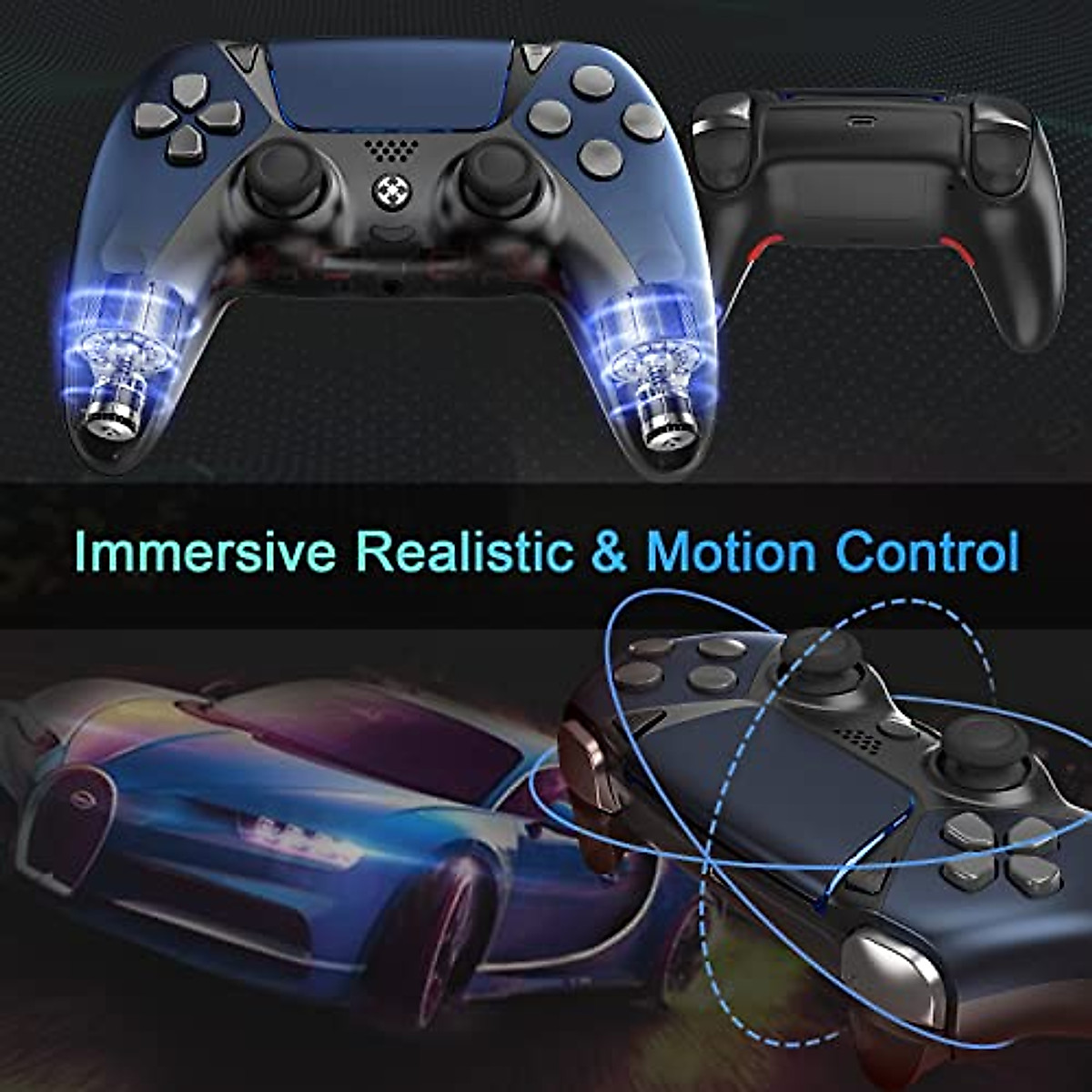 AUGEX Wireless Controller for Playstation 4 Controller, Ymir Game Remote for PS 4 Controller with Turbo, Steam Gamepad Work with Back Paddles (Midnight Blue)