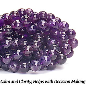 70PCS Natural 8MM Healing Gemstone, Amethyst Energy Stone Round Loose Beads, Semi-Precious Crystal Beads with Free Elastic String for Jewelry Making DIY
