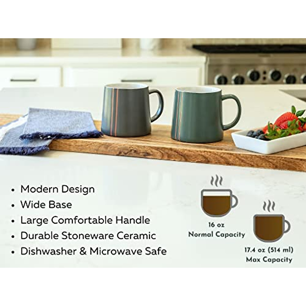 HONED Ceramic Large Coffee Mug Set of 2, 16 oz Coffee Cups, Handcrafted Unique Coffee Mugs or Tea Cup Set, Modern Coffee Mug for Home, Office or Gift, Dishwasher and Microwave Safe