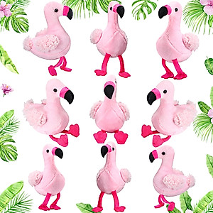 Jexine 9 Pieces Mini Stuffed Animal Plush Stuffed Doll Cute Small Stuffed Animal Hanging Ornaments Party Supplies Favors for Gifts Hawaiian Summer Beach Luau Party 5 Inch(Flamingo)