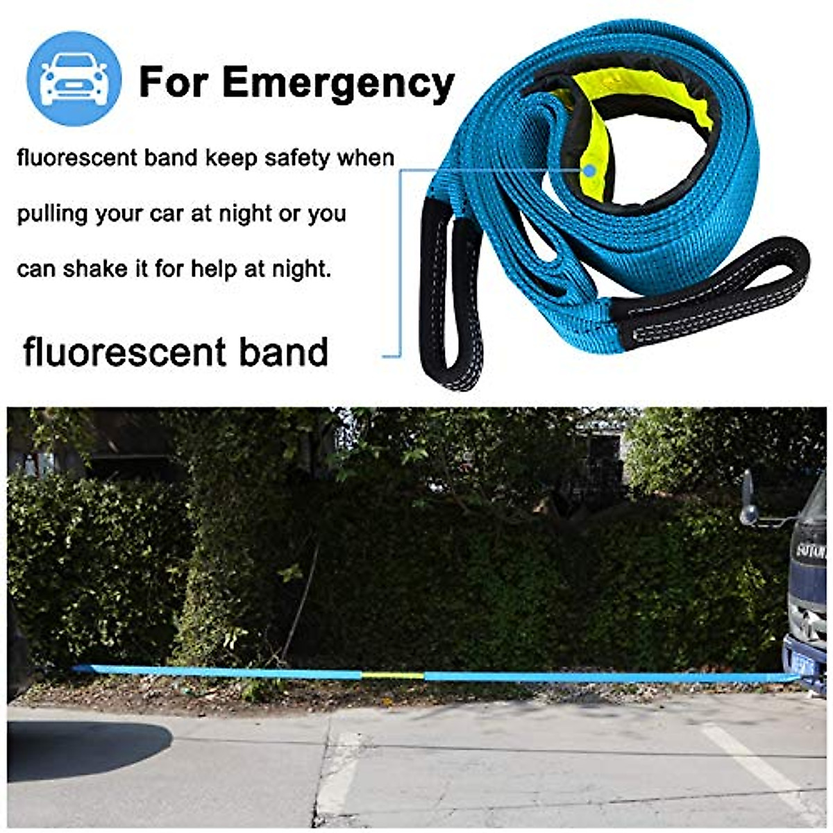 Voilamart Tow Strap Recovery with Hooks 2” x 20ft 17,600LBS Break Strength Towing Strap,Reflective Strip,Pair of Gloves,Storage Bag for Road Recovery Towing Rope Cable Winch Strap,Tree Saver