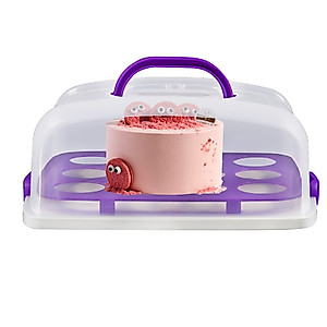 DIIRPPR 2in1 Cupcake Carrier and Cake Keeper with Lid, Rectangle Pie Carrier,Large Portable Storage Container for Storing 12 Cupcakes or 1 Large Cake (Purple)