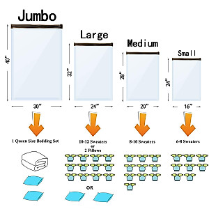 Vacuum Storage Bags (3 x Jumbo, 3 x Large, 3 x Medium, 3 x Small), Space Saver Sealer Compression Bags with Travel Hand Pump for Blankets, Comforters, Pillows, Clothes Storage