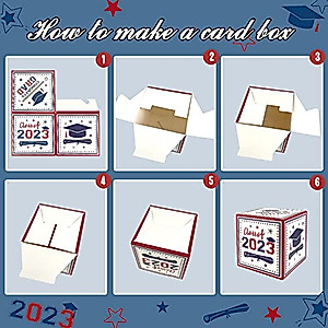 Graduation Party Decoration Red and Blue Congrats Grad Card Box with 48 PCS Advice Cards,Class of 2023 Holder Box Gift Box for College High School Graduation