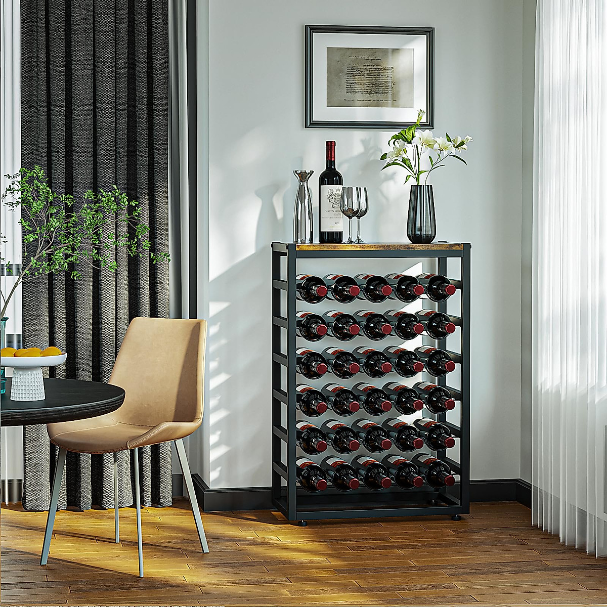 YOLEO Wine Rack Free Standing 6-Tier 30 Bottles Wine Holder Display Storage Shelves with Metal Frame and Table Top for Home, Kitchen, Pantry, Wine Cellar (L23.22x W11.81x H34.65 inches)